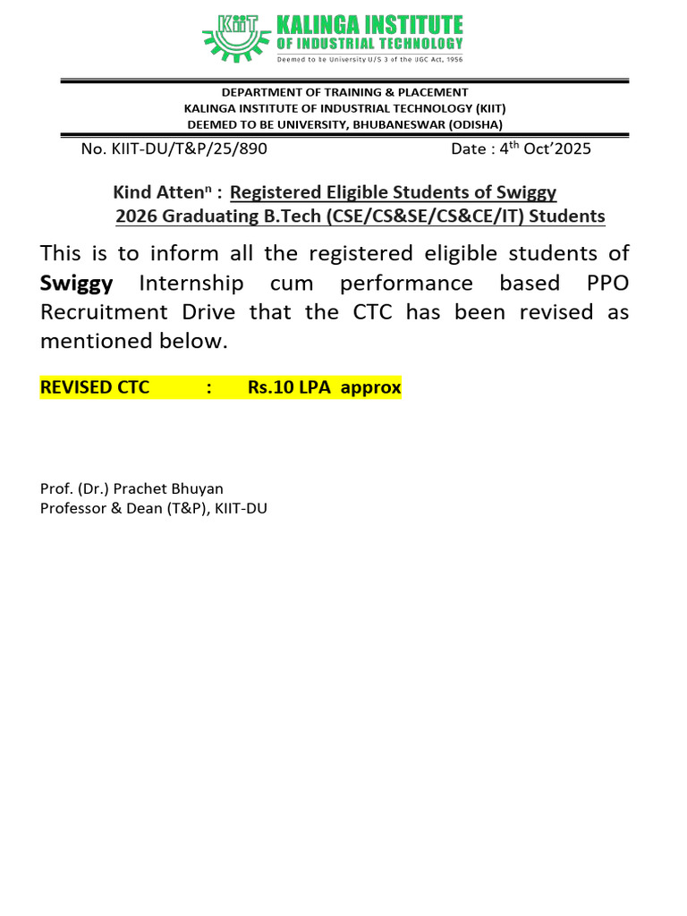 Swiggy Internship CTC Update 2026 | PDF