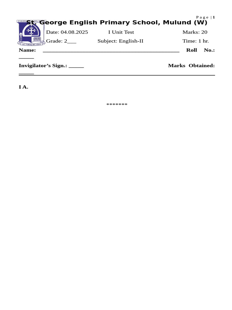 Grade 1 & 2 Paper Format | PDF