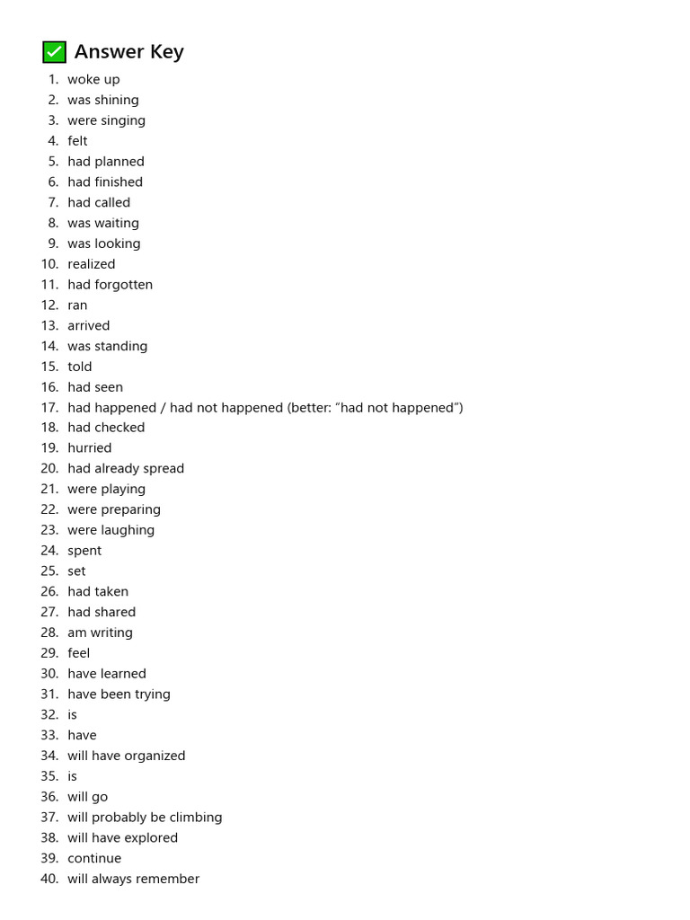 English Verb Tenses Answer Key | PDF