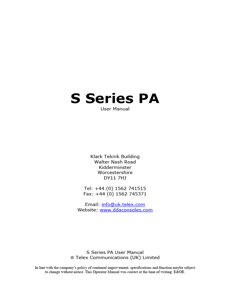 S Series Pa User Manual | PDF