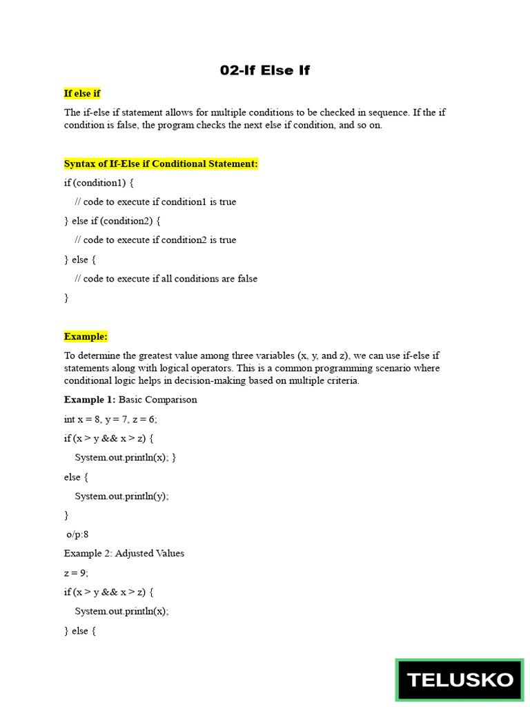 Understanding If-Else If Statements | PDF