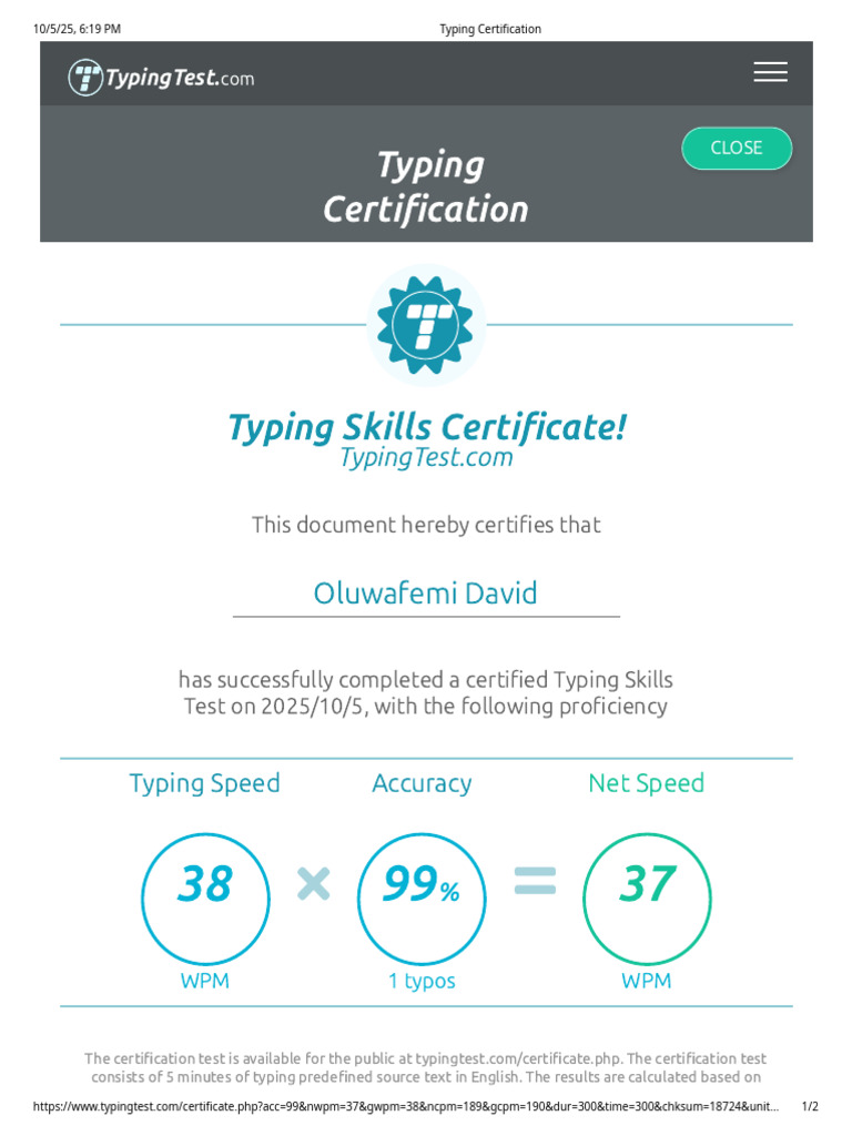 Typing Certification | PDF