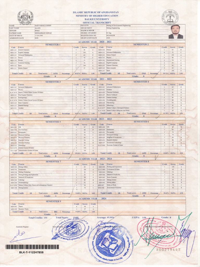 University Transcript | PDF
