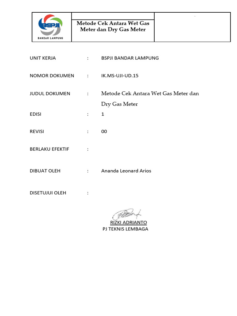 Metode Cek Dry Gas Meter | PDF
