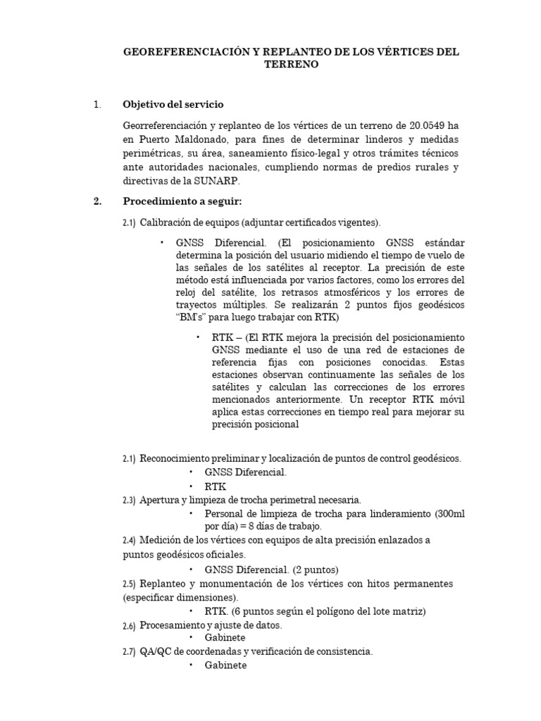 Proyecto de Georeferenciación y Replanteo de Los Vértices Del Terreno | PDF | Geodesia | Datos ...