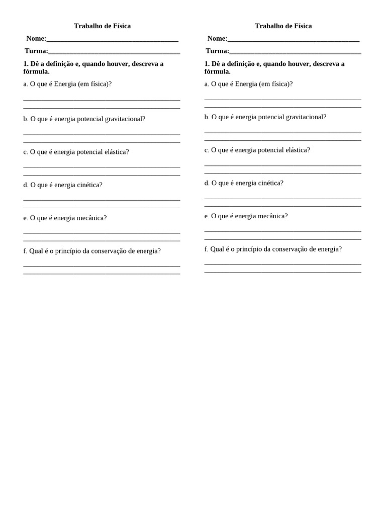 Trabalho de Física - Docx Trabalho 1° Série | PDF