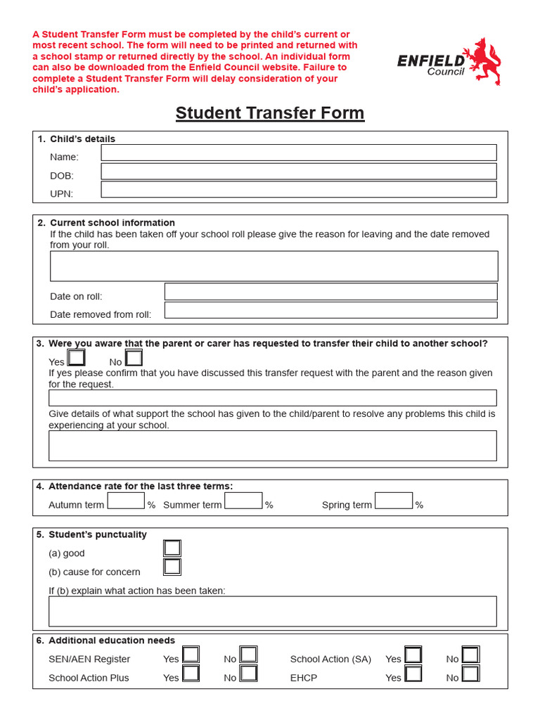 In Year Secondary Student Transfer Form Education | PDF | Behavioural ...
