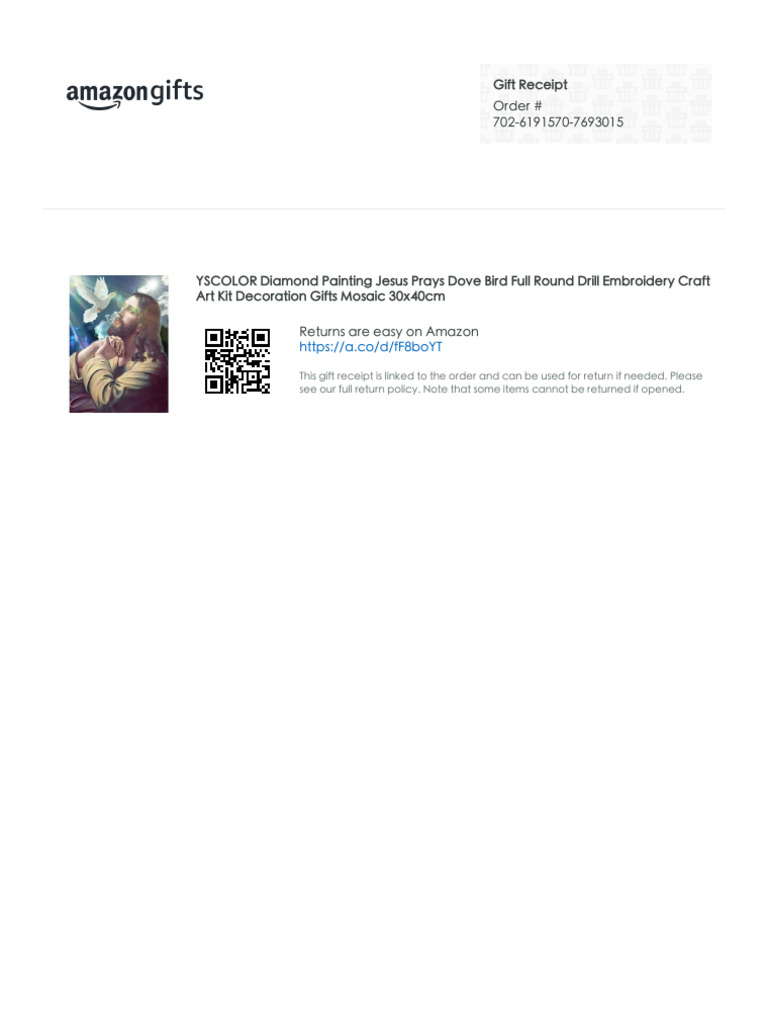 Amazon Gift Receipt for Diamond Art Kit | PDF