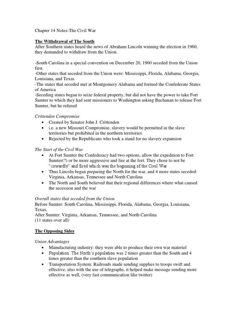 A Push Chapter 14 Notes | PDF | American Civil War | Union (American ...