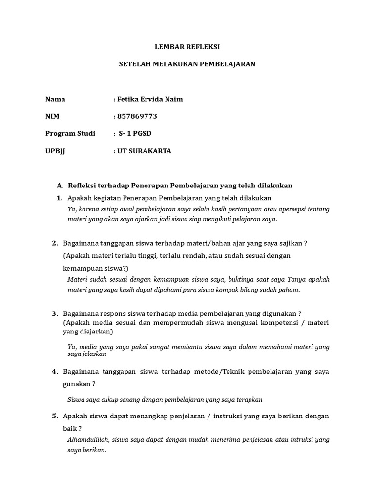 Lembar Refleksi - Fetika Ervida - 857869773 - PKM | PDF