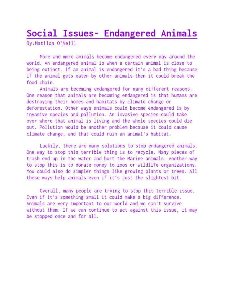 Social Isssues - Endangered Animals | PDF