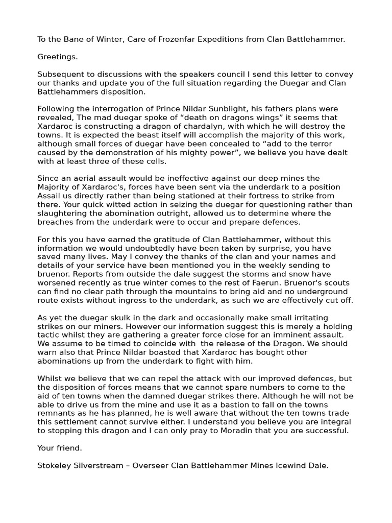 Letter From Clan Battlehammer | PDF | Military Operations | Conflicts