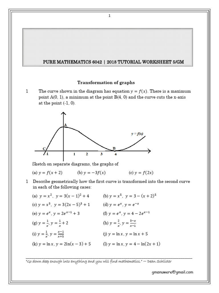 L6 Tutorial 5 Transformation of Graphs | PDF | Equations | Mathematical ...