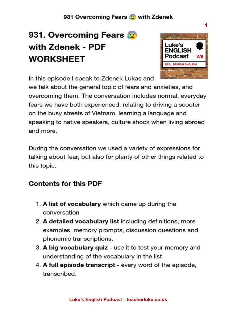 Overcoming Fears With Zdenek | PDF | Fear | Vocabulary