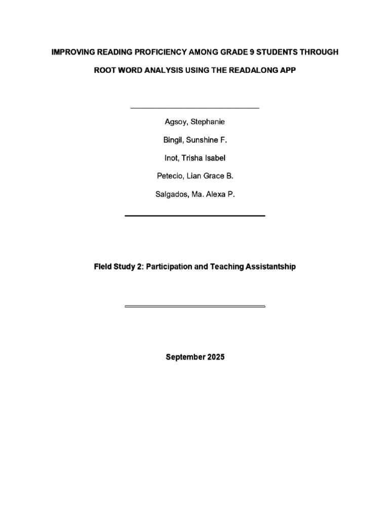 Improving Reading Proficiency Among Grade 9 Students Through Root Word ...