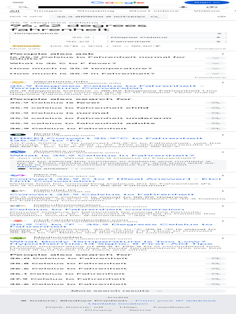 35.9 Celsius To Fahrenheit - Google Search | PDF | Fahrenheit | Celsius