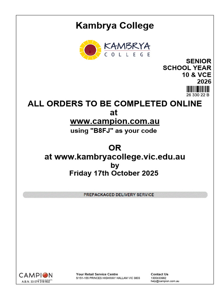 Kambrya College Year 10 & VCE Orders | PDF | Writing Implements ...
