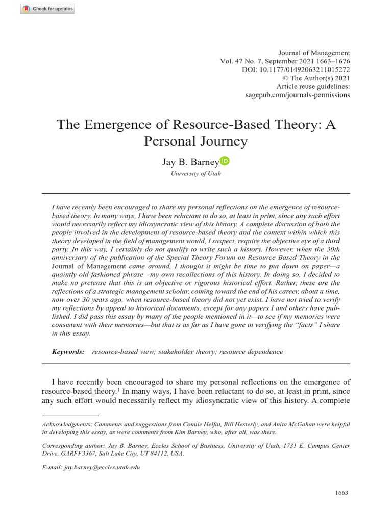 Resource-Based Theory: A Personal Journey | PDF | Strategic Management