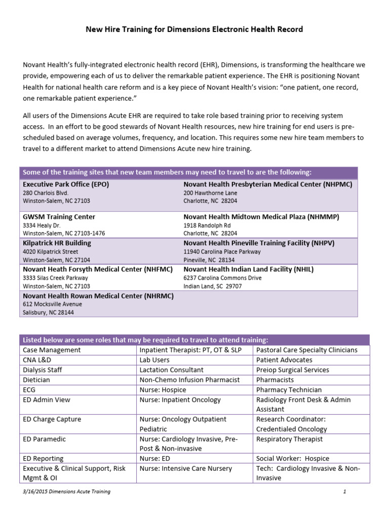 Dimensions EHR New Hire Training Guide | PDF | Medical Specialties ...
