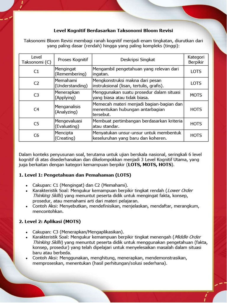 Level Kognitif Berdasarkan Taksonomi Bloom Revisi | PDF