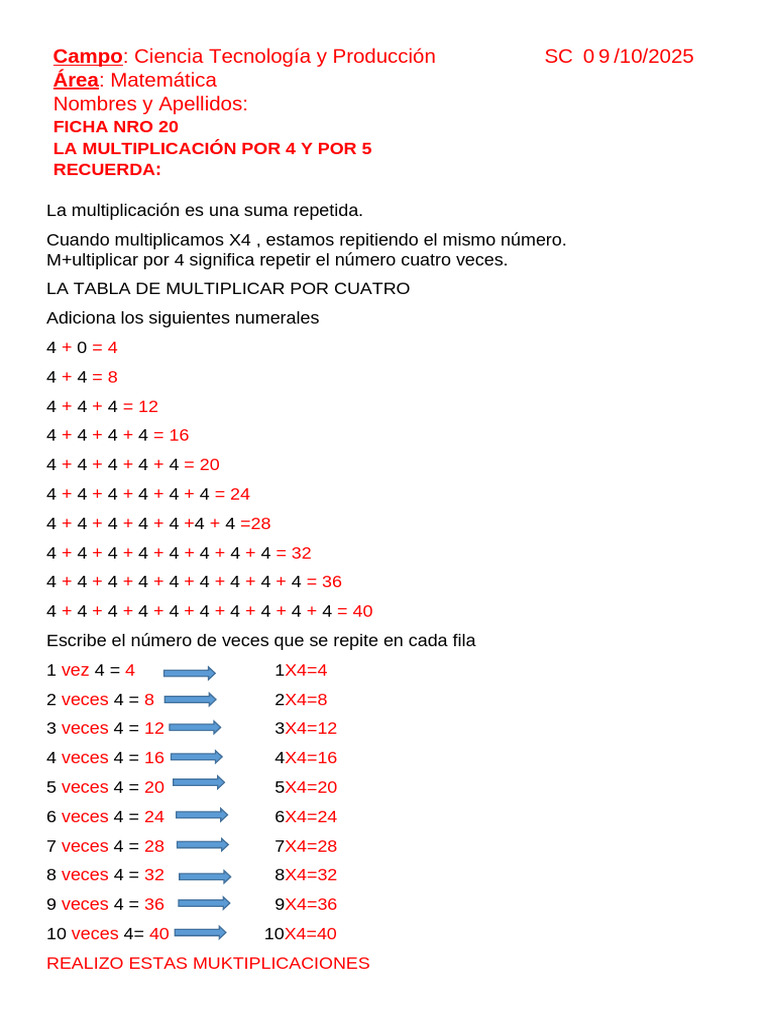 20 La Multiplicación Por 4 y Por 5 | PDF | Matemáticas | Aritmética