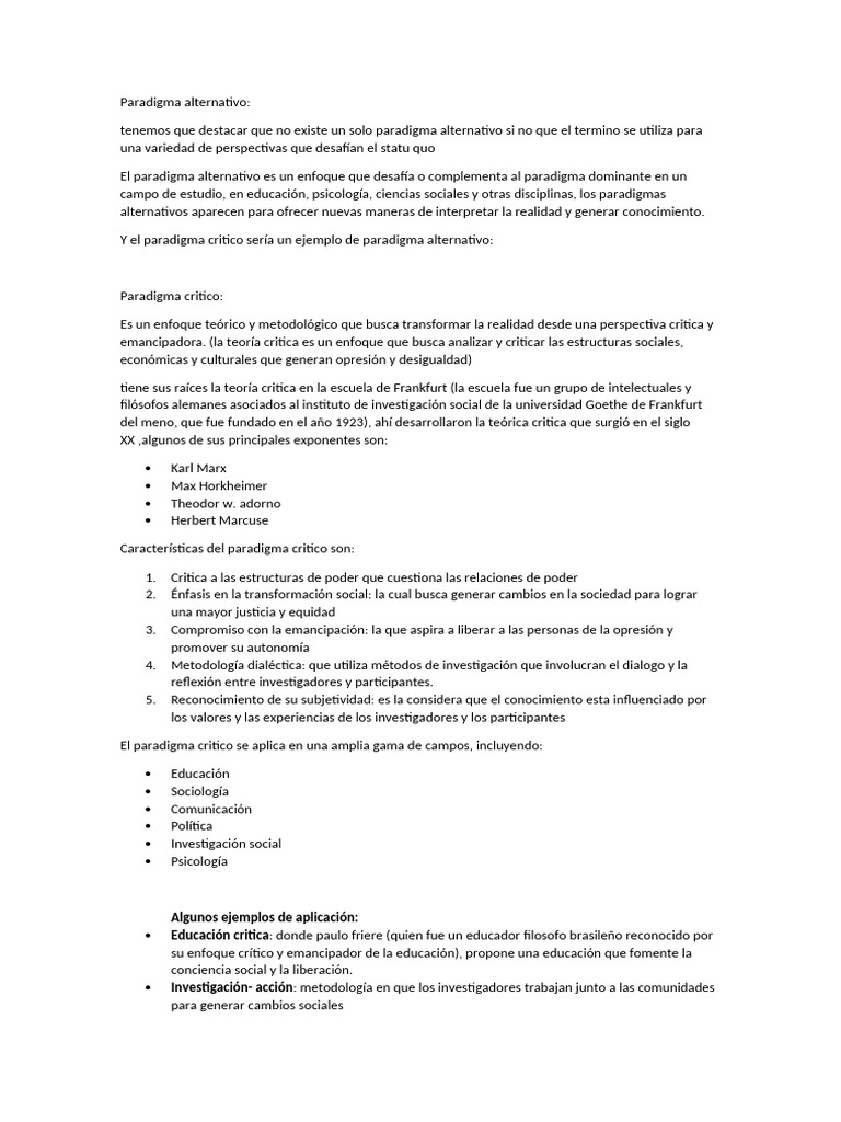 Paradigma Alternativo y Critico | PDF | La teoría crítica | Paradigma