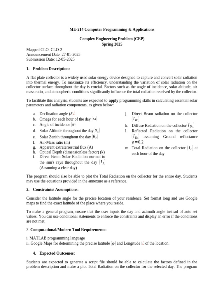Solar Radiation Calculation Program | PDF