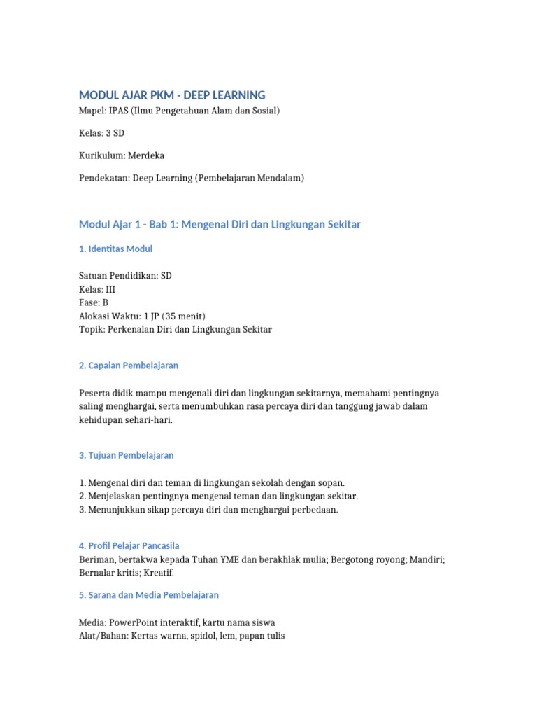 Modul Ajar IPAS Kelas3 DeepLearning | PDF