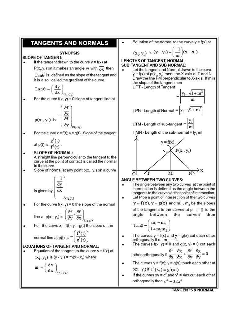 Tangents and Normals in Calculus | PDF | Slope | Tangent