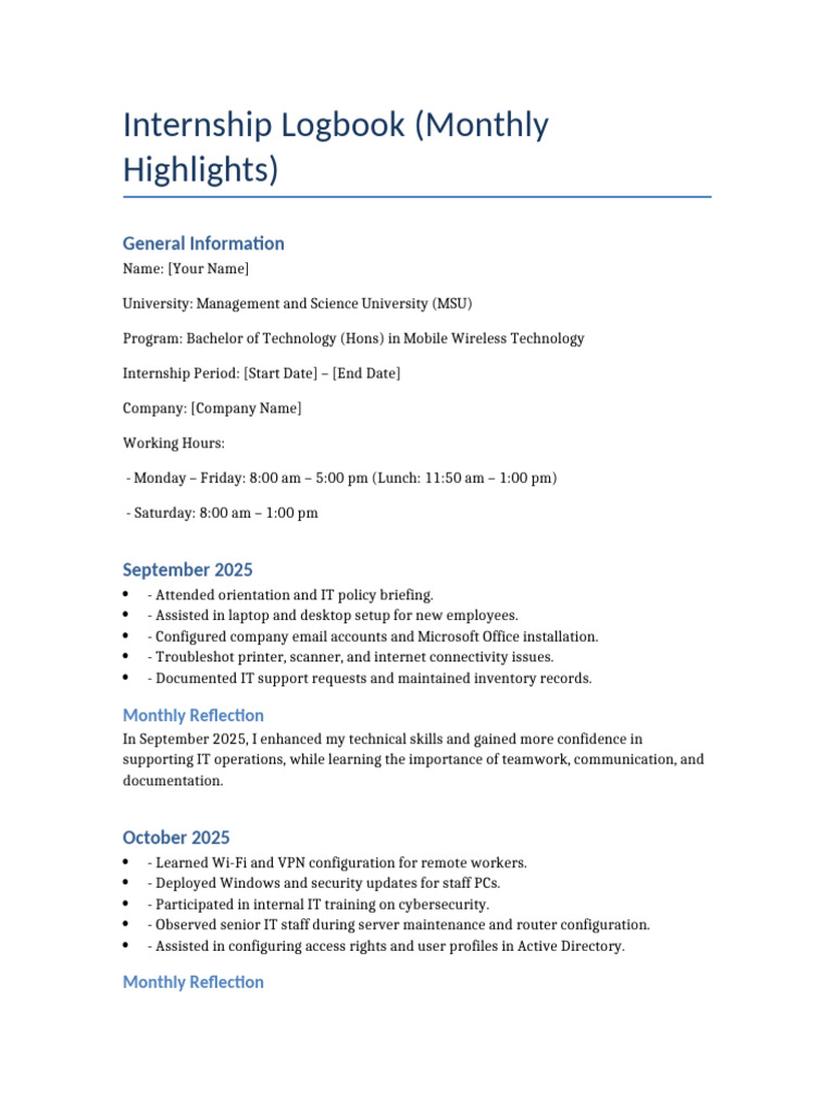 Internship Logbook Monthly Highlights | PDF | Active Directory | Computer Engineering
