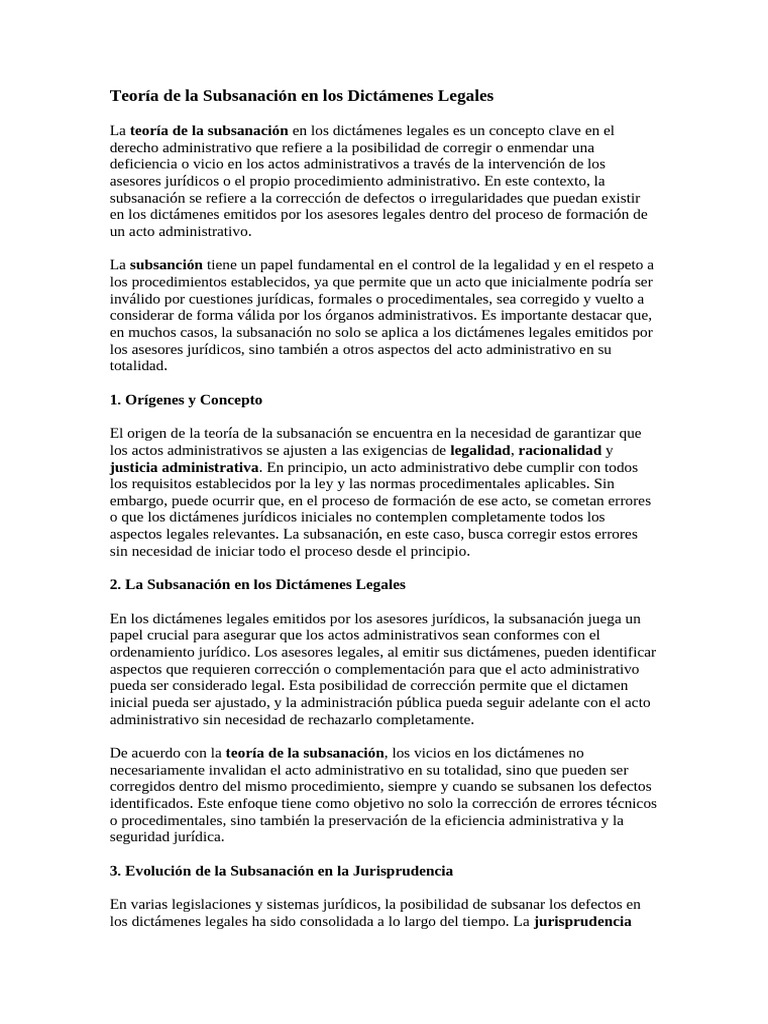 Teoría de La Subsanación en Los Dictámenes Legales | PDF | Justicia ...