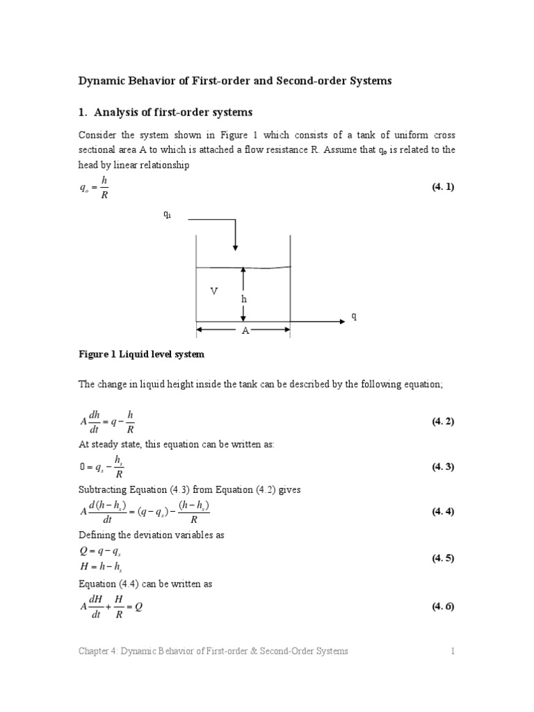 First and Second Order System Dynamics | PDF | Steady State | Equations