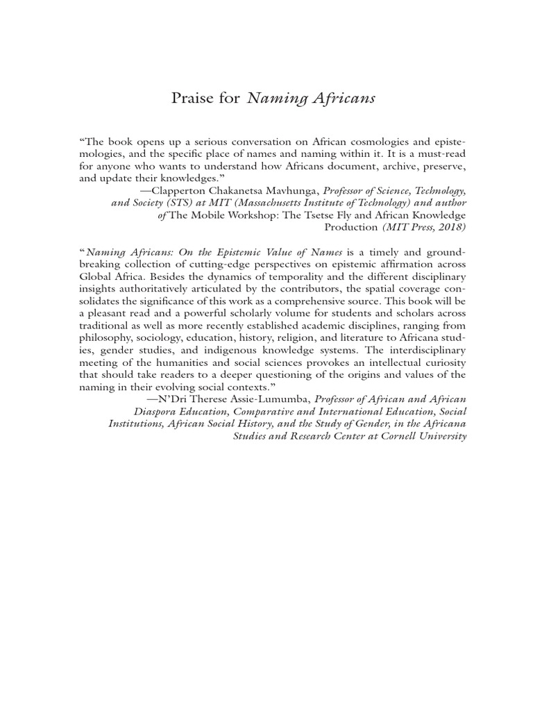 Epistemic Value of African Names | PDF | Liberal Arts Education
