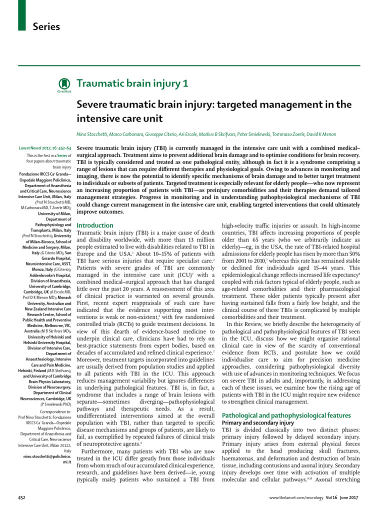 Severe traumatic brain injury targeted management in the intensive care ...