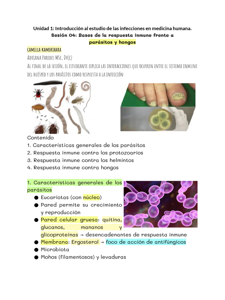 4. Bases de La Respuesta Inmune Frente a Parásitos y Hongos | PDF | Malaria | Sistema inmune