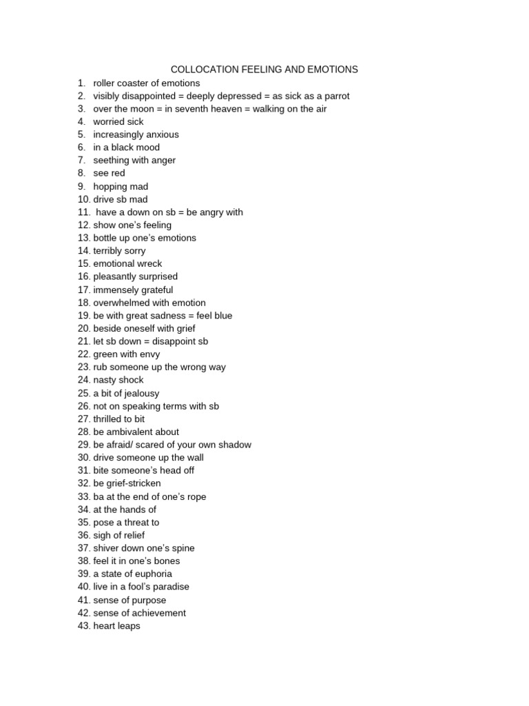 Collocation Feeling and Emotions | PDF