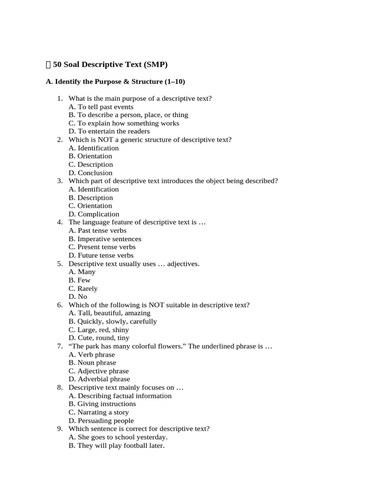 Understanding Descriptive Texts | PDF | Verb | Grammatical Tense