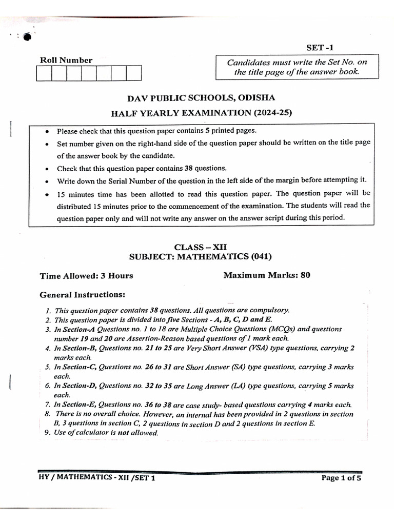 Hy Math 2024-25 | PDF