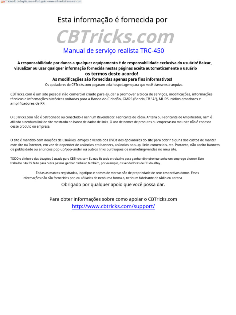 Manual TRC-450 e Informações CBTricks | PDF | Sites | Publicidade