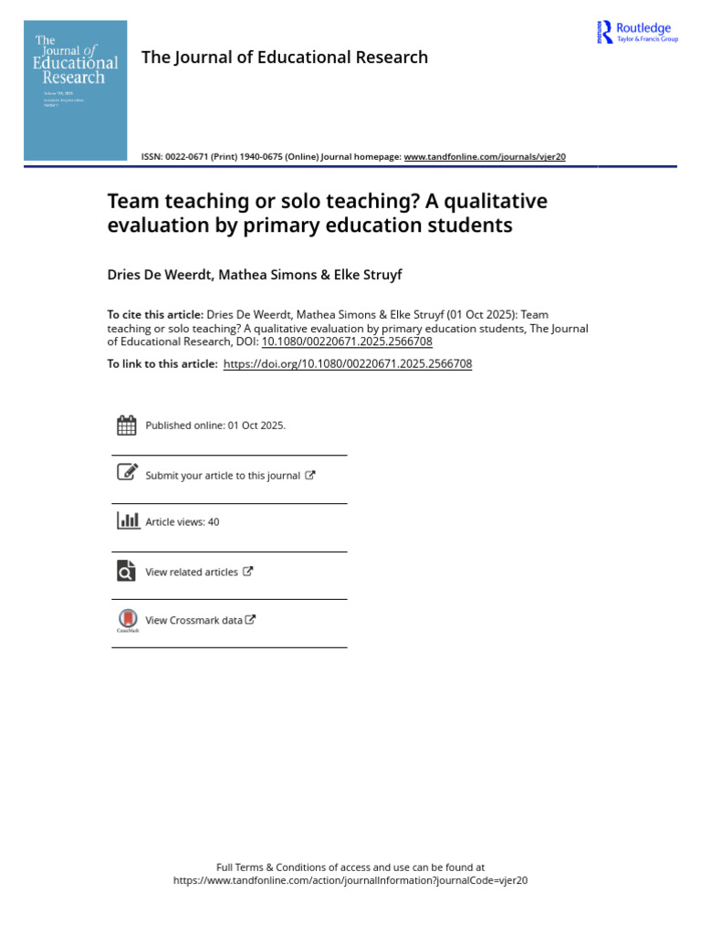 Team Teaching or Solo Teaching A Qualitative Evaluation by Primary ...