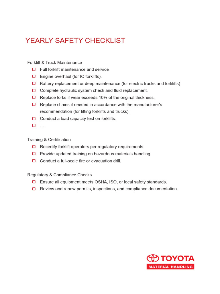 Safety Checklists Throughout The Year - Yearly | PDF