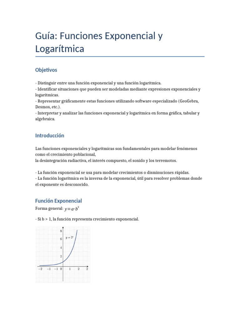 Guia Funciones Exponencial Logaritmica | PDF | Funcion exponencial | Logaritmo