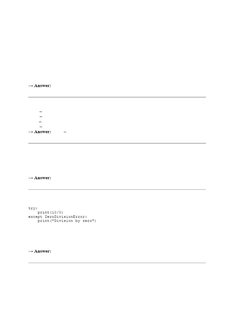 MCQs on Exception Handling -SET 1 | PDF | Python (Programming Language ...