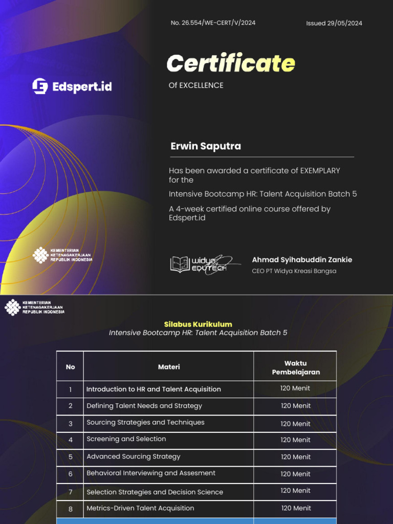 Sertifikat Talent Acquisition Erwin Saputra | PDF