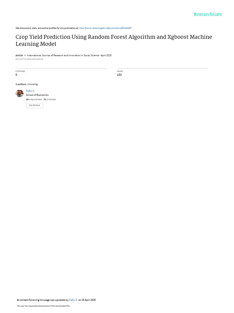 Crop Yield Prediction Using Random Forest Algorithm and Xgboost Machine ...