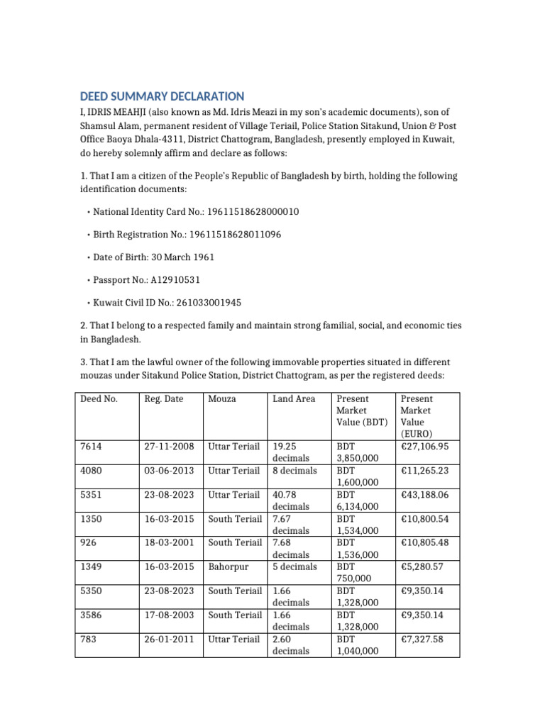 Deed Summary Embassy Table | PDF | Identity Document | Access Control