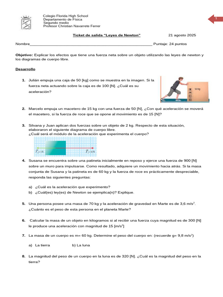 Ejercicios sobre Leyes de Newton | PDF | Fuerza | Las leyes del ...