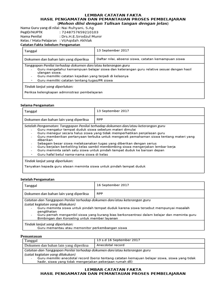 Contoh Pengisian Lembar Catatan Fakta Hasil Pengamatan | PDF
