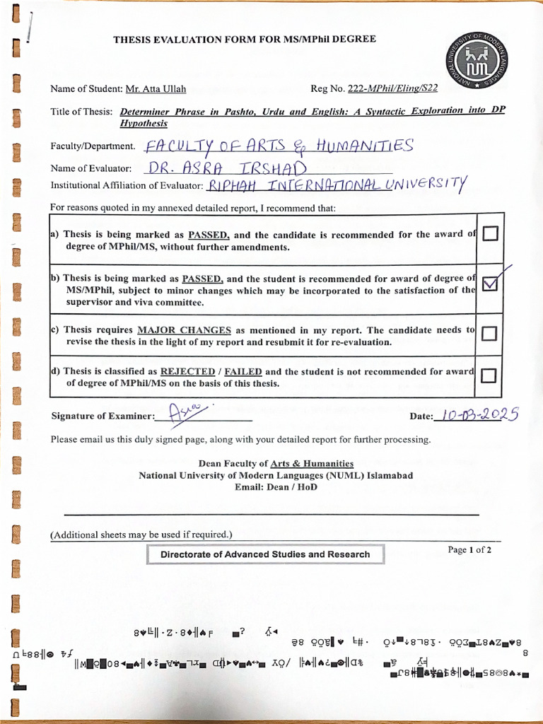 Evaluation Report of Atta Ullah NUML | PDF
