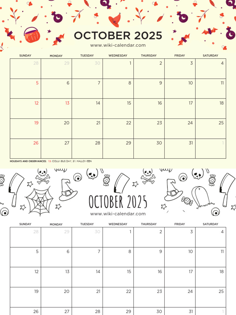 Cute October 2025 Calendar | PDF